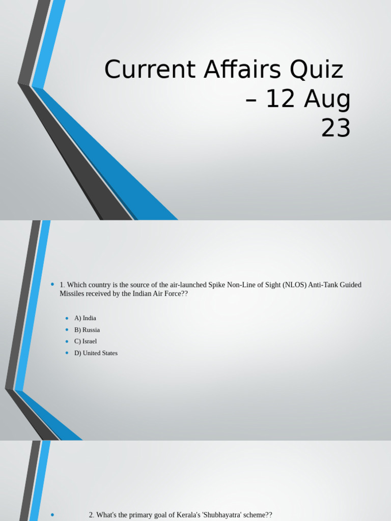 Current Affairs Quiz - August 12, 2023 | PDF