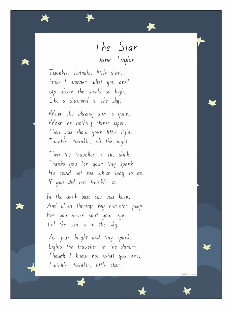 New Zealand The Star Poem Handwriting Practice Activity Sheets | PDF