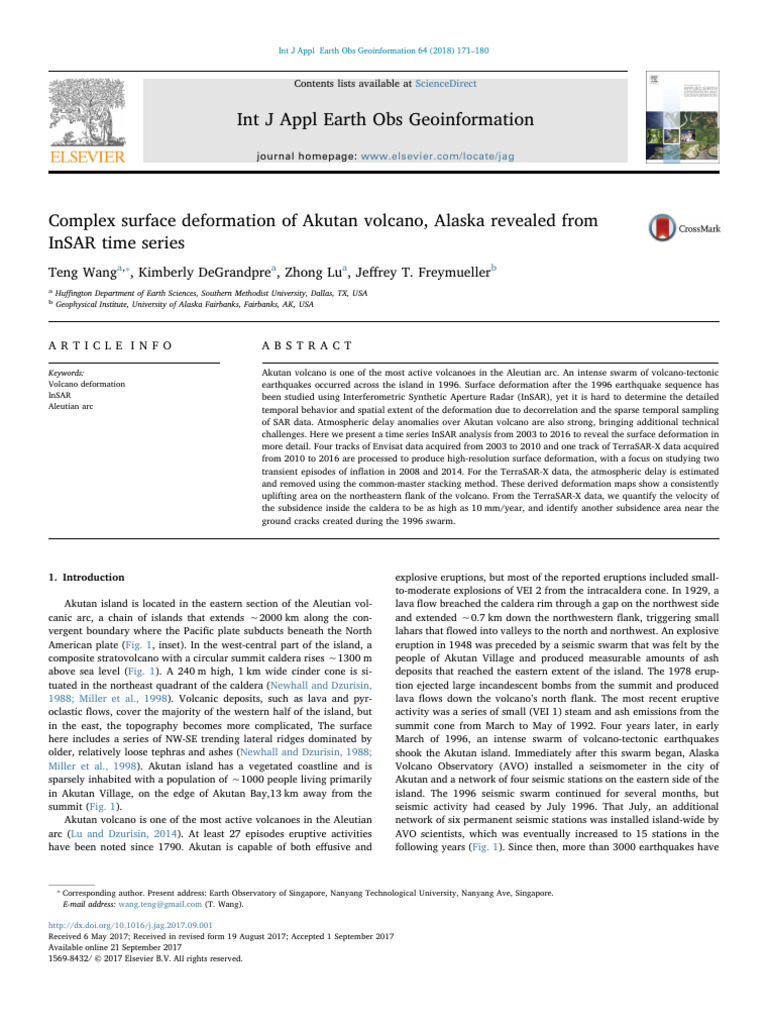 Complex Surface Deformation of Akutan Volcano, Alaska Revealed ...