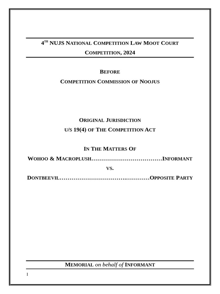 4th NUJS National Competition Law Moot Court Competition | PDF | Competition Law | Monopoly