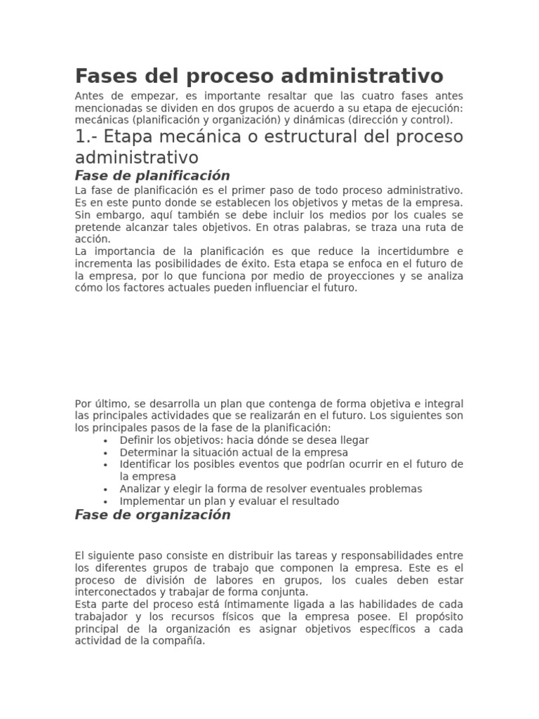 Fases del Proceso Administrativo Explicadas | PDF | Planificación ...