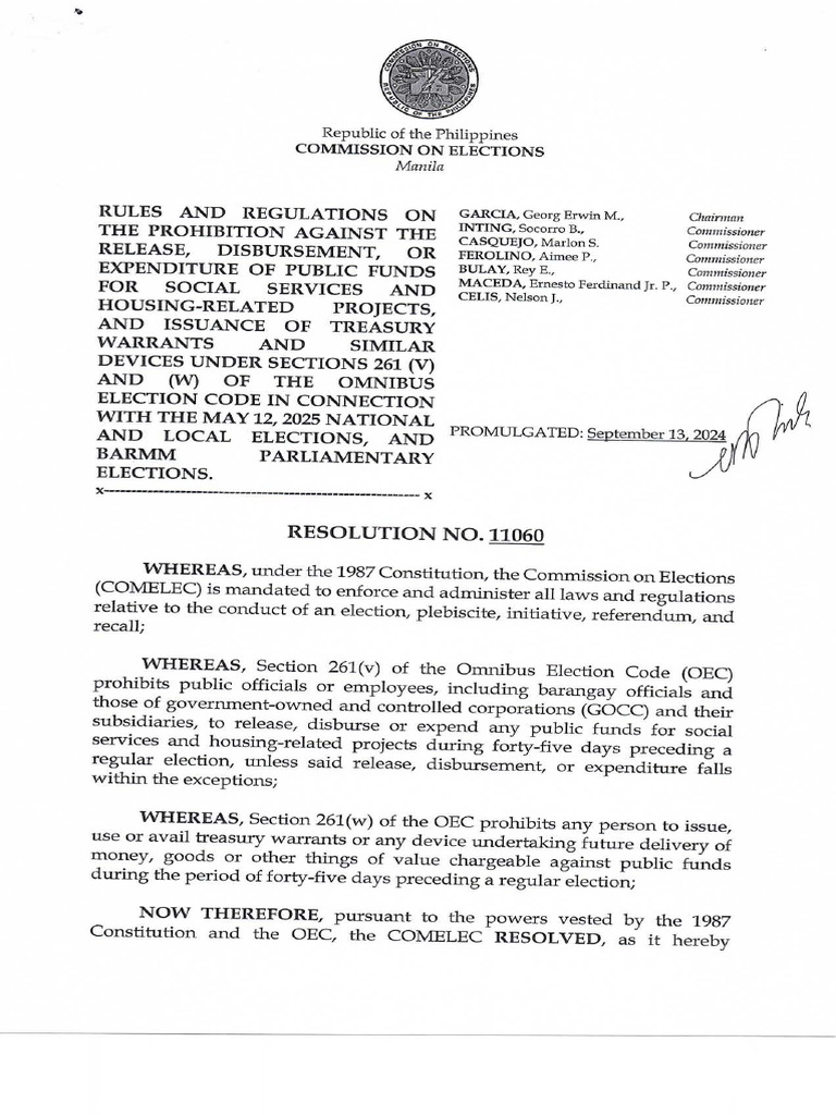 Com - Res - 11060 Ban On Disbursment of Public Funds | PDF