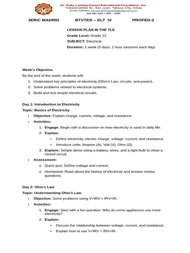 MADRIDactivity in PROFED2 | PDF | Series And Parallel Circuits | Electricity