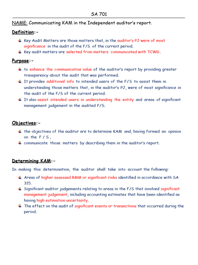 Sa 701 | PDF | Audit | Auditor's Report