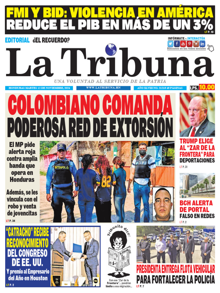La Tribuna PDF 12112024 TRSN | PDF | Honduras | Publicación
