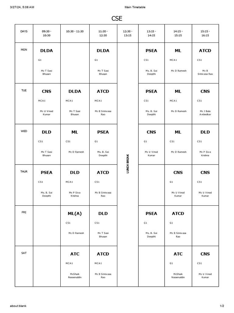 Main Timetable | PDF