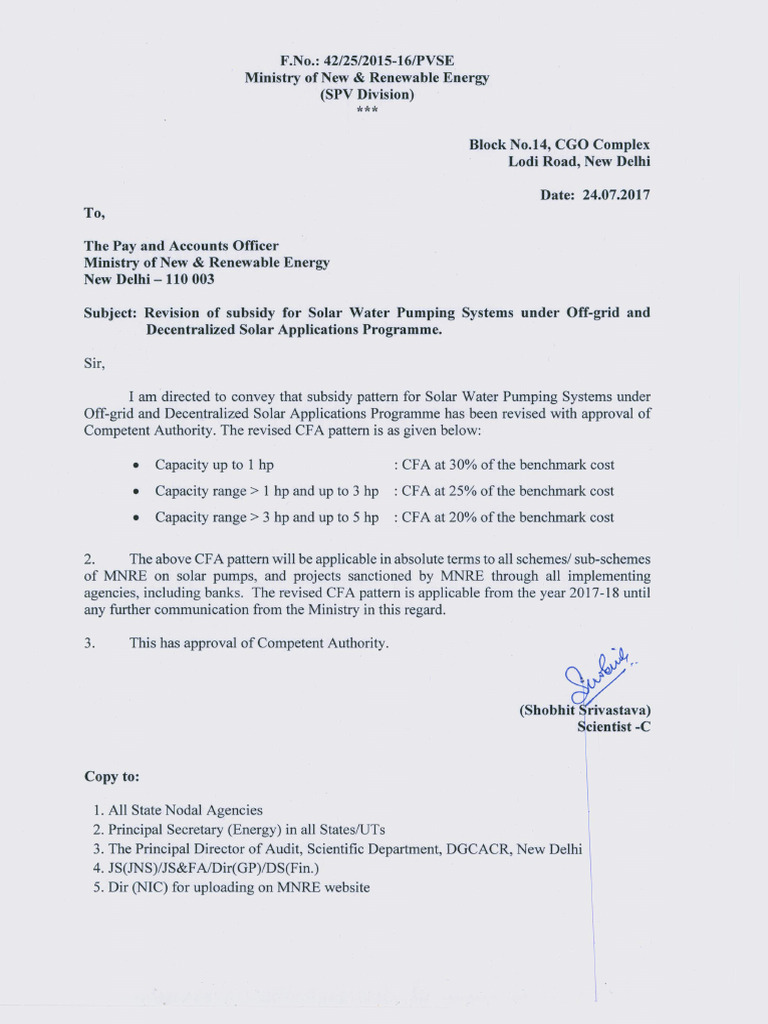 Revision of Subsidy For SWPS Offgrid Application Programme 24072017 | PDF