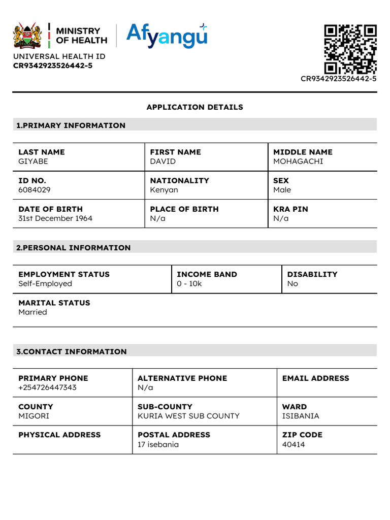 Kenyan Health ID Application | PDF
