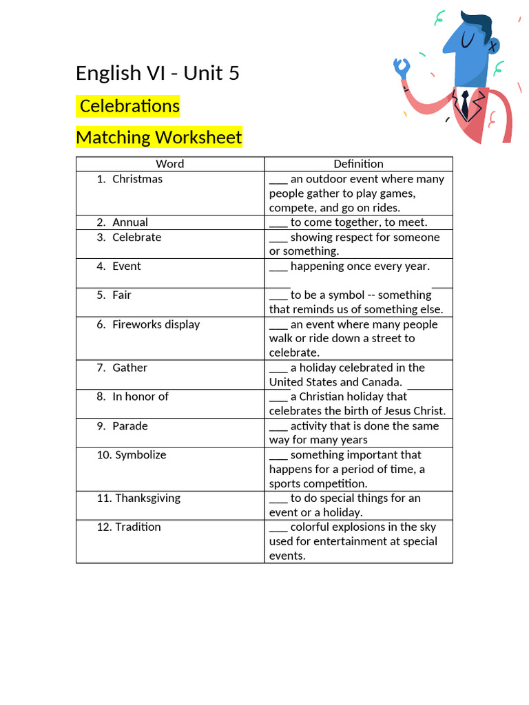 Unit 5 - Vocabulary Matching Worksheet | PDF