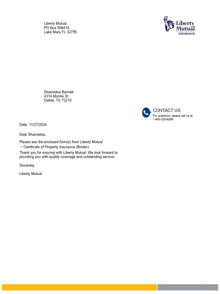 Liberty Mutual Renters Insurance Binder | PDF | Insurance | Deductible