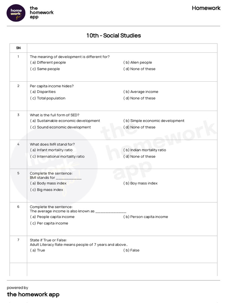Questions - Homework - 10th - Social Studies - 2024-08-22T1511 | PDF ...