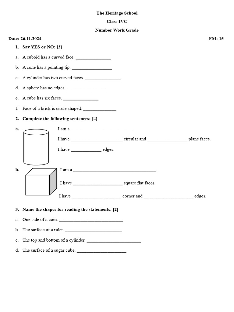 Class IVC Geometry Worksheet | PDF