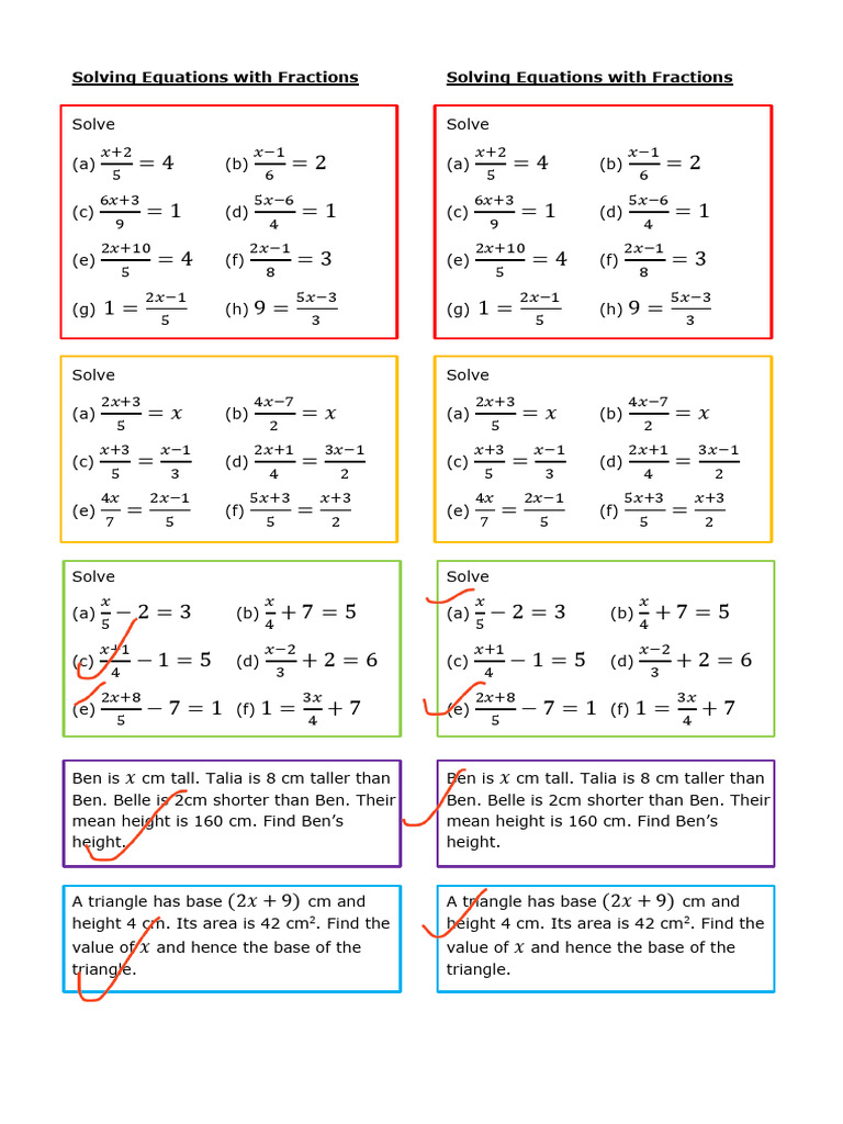 Solving Equations With Fractions Practice Strips | PDF | Mathematical ...