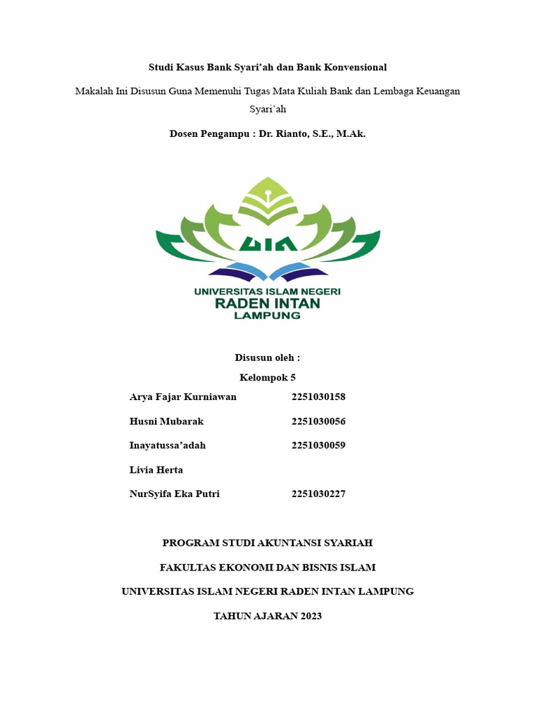 Studi Kasus Bank Syariah Dan Bank Konvensional | PDF