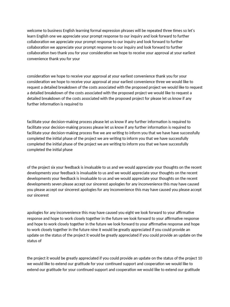 Welcome To Business English Learning Formal Expression Phrases Will Be Repeated Three Times So ...