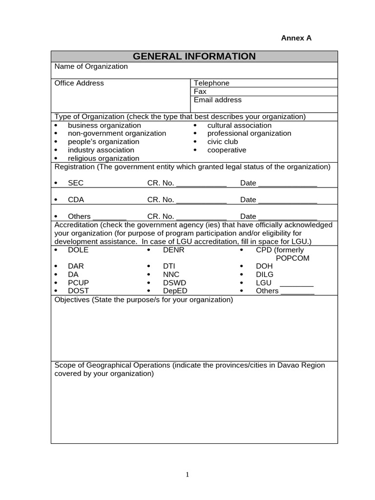 Annex A PSR Form | PDF | Business