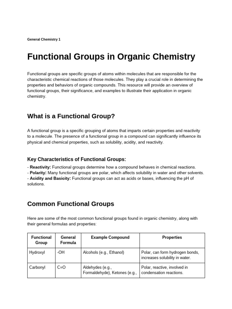 General Chemistry 1 Functional Group | PDF | Functional Group | Ester