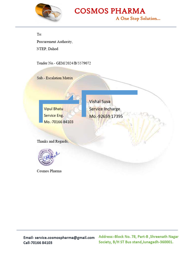 Cosmos Pharma: To: Procurement Authority, NTEP, Dahod | PDF