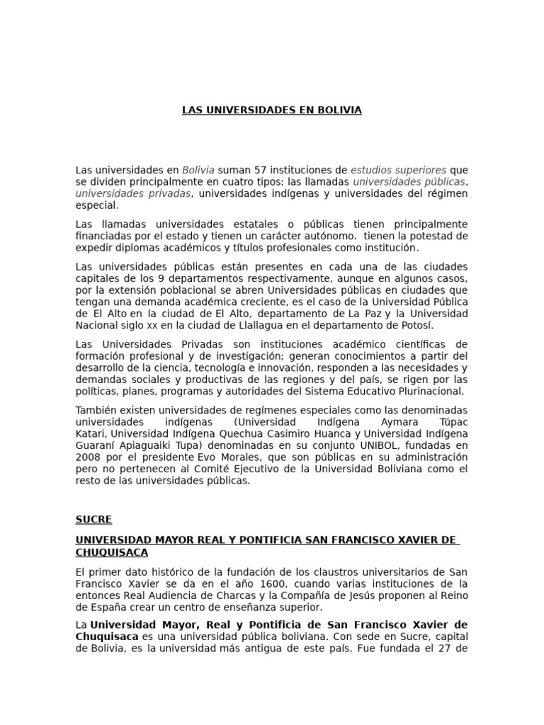 Las Universidades en Bolivia | PDF