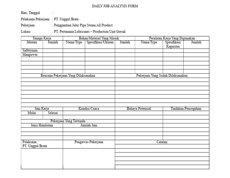 Formulir Analisis Kerja Harian | PDF