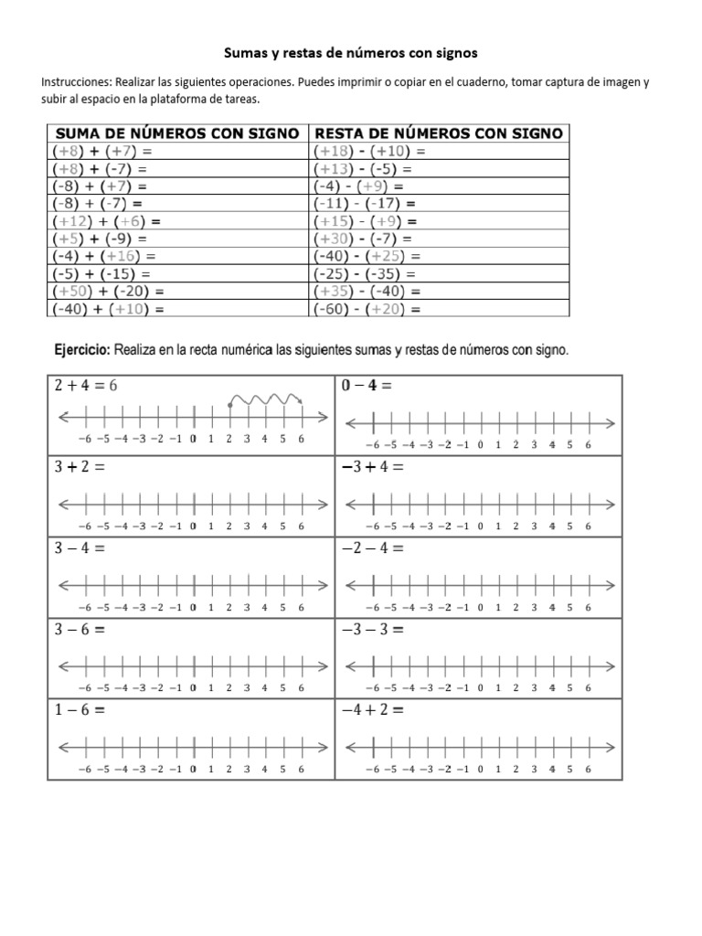 Sumas y Restas con Signos Numéricos | PDF