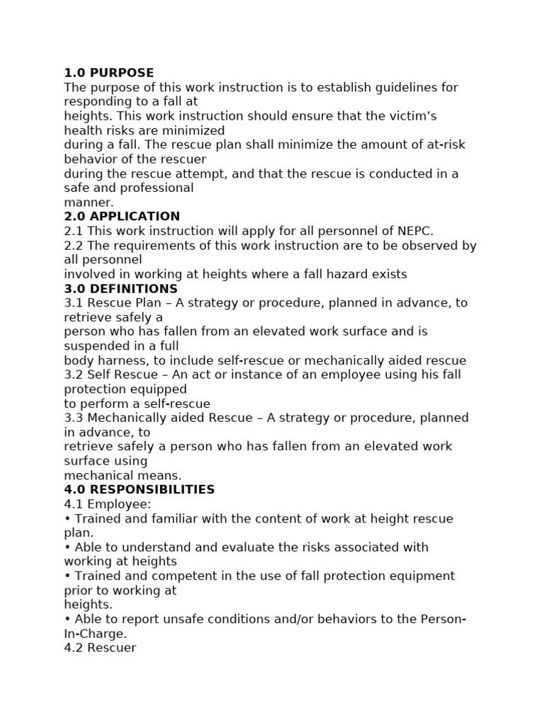 Fall Rescue Guidelines for Heights | PDF | Safety | Occupational Safety ...