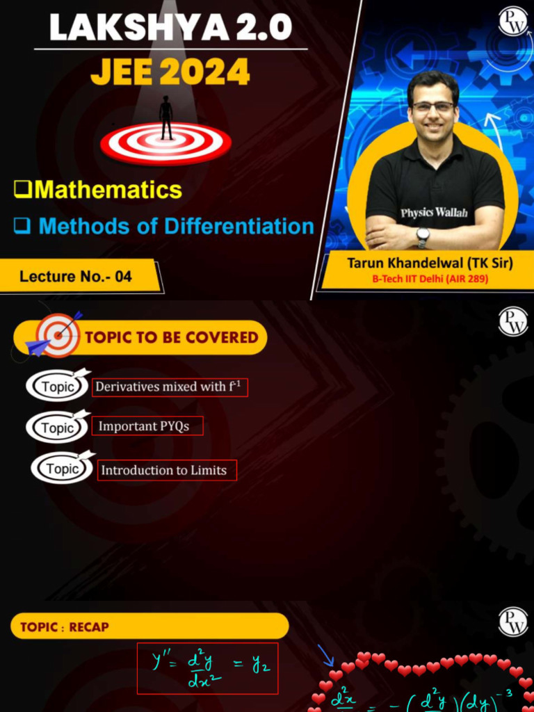 Method of Differentiation 04 Class Notes Lakshya JEE 2 0 2024 | PDF