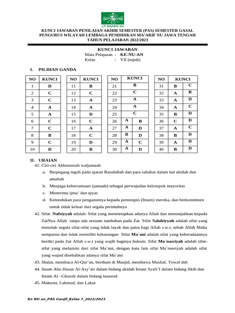 Kunci Jawaban Kelas 7 GANJIL | PDF