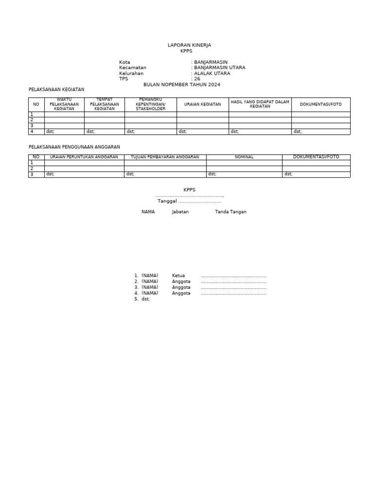 Format Laporan Kinerja Kpps | PDF