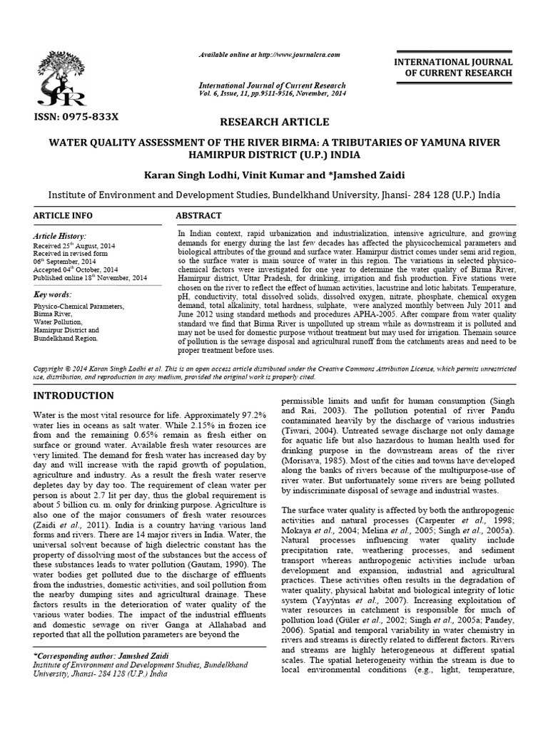 Water Quality of Birma River | PDF | Water Pollution | Water