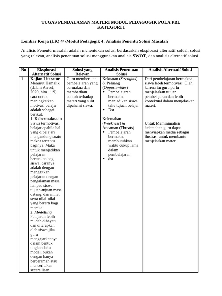 K1. LK 4 TUGAS PBL Pedagogik. Fauzan | PDF