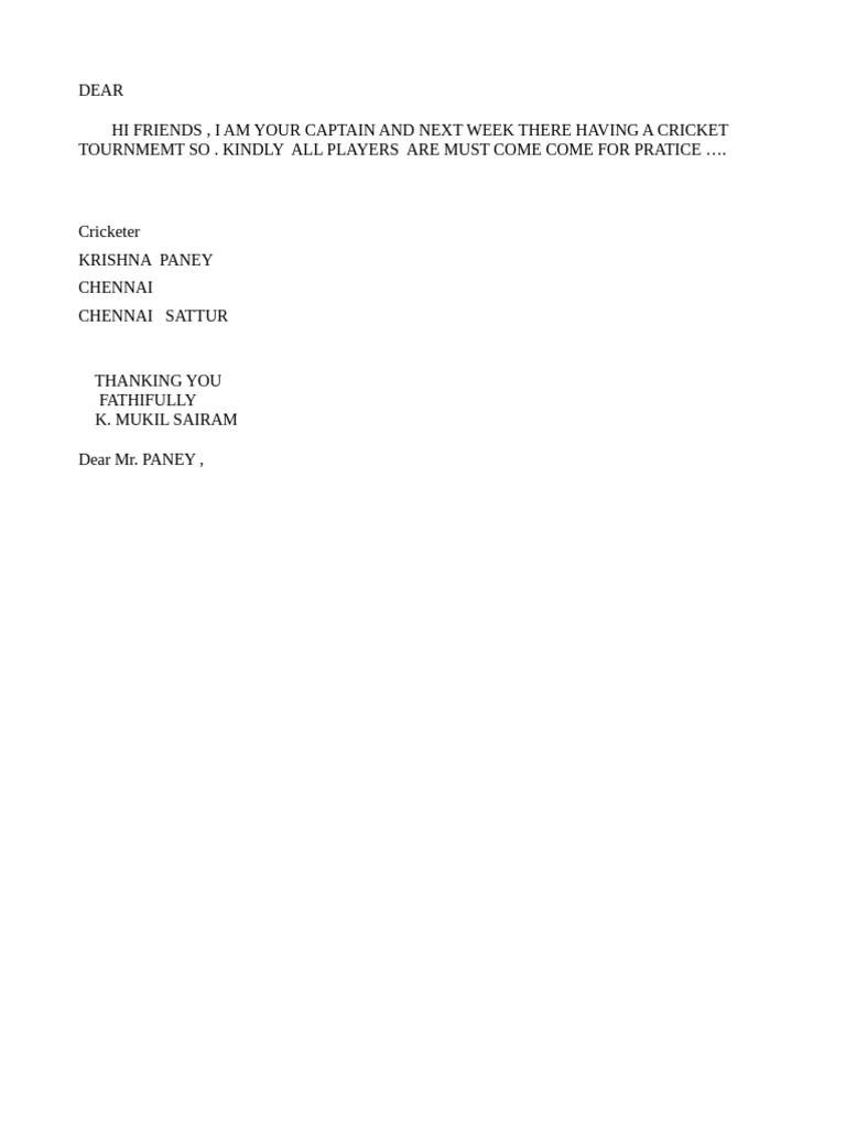 Cricket Practice Reminder | PDF