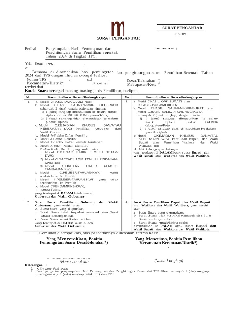 Surat Pengantar PPS Ke PPK | PDF