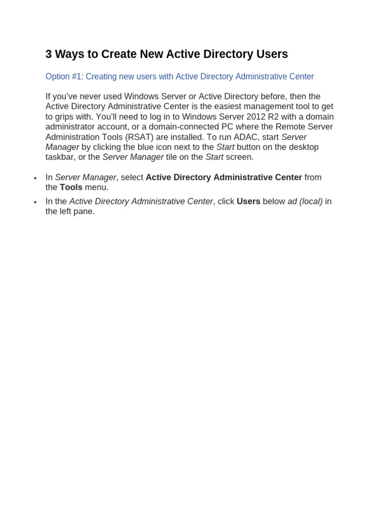 Create AD Users: 3 Easy Methods | PDF | Active Directory | System Software