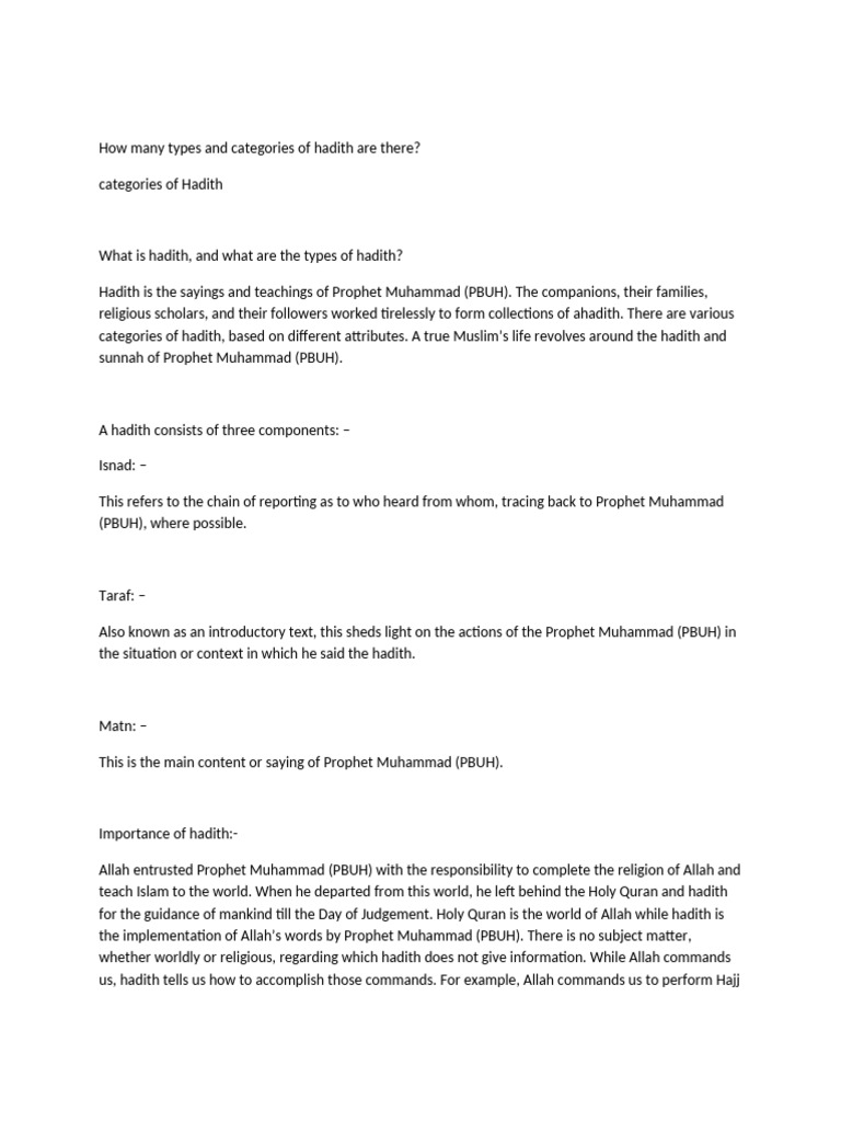 Kinds of Hadith | PDF | Hadith | Muhammad