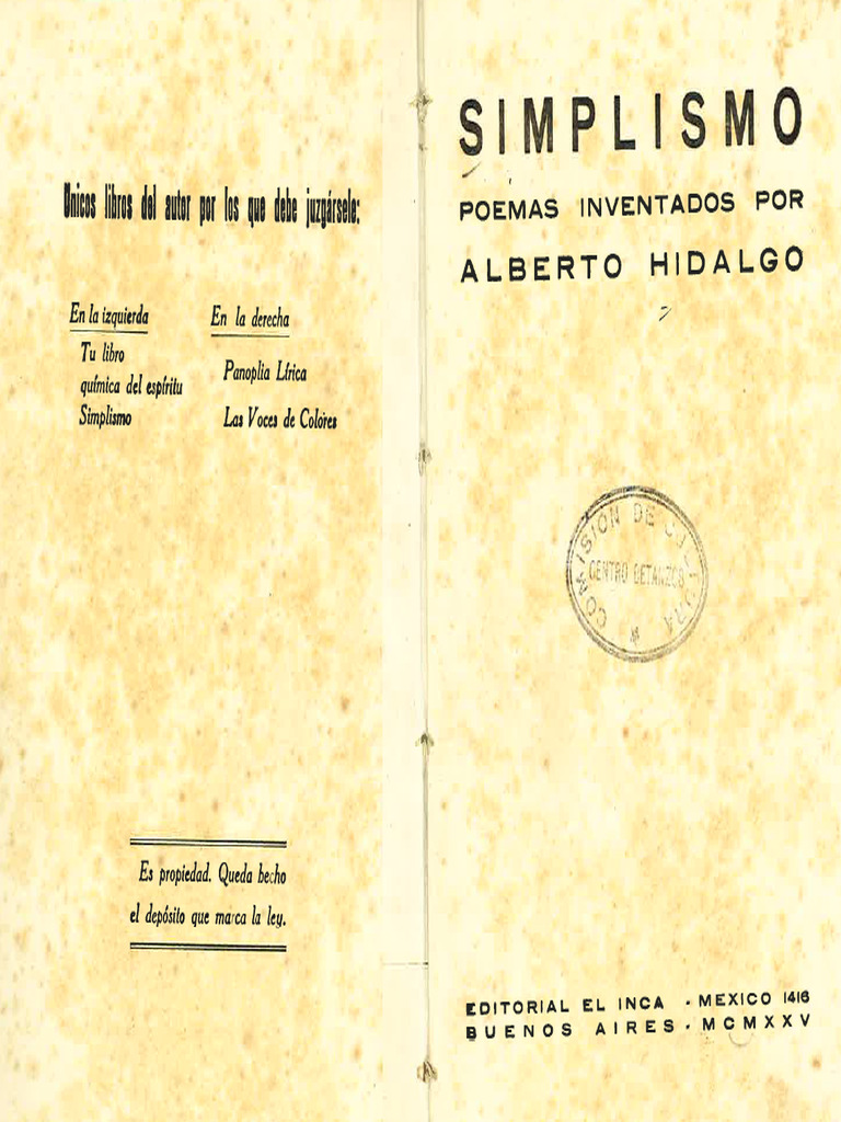 1925 - Simplismo, Poemas Inventados Por Alberto Hidalgo | PDF