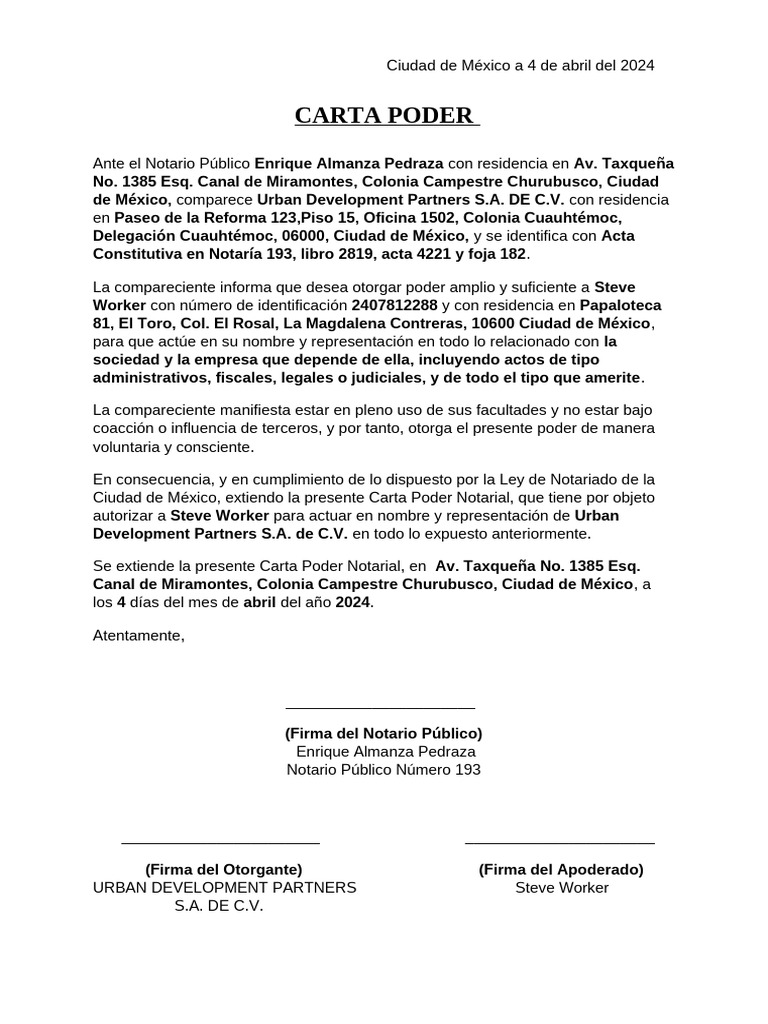 Carta Poder Notarial en CDMX 2024 | PDF