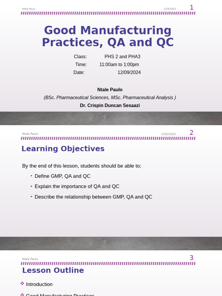 Good Manufacturing Practices, QA and QC Introduction | PDF | Quality Assurance | Verification ...