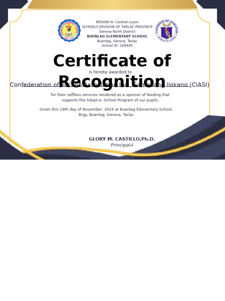 Certificate of Recognition for CIASI Sponsor | PDF