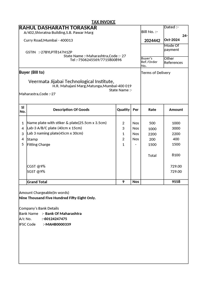 Tax Invoice 9558 | PDF