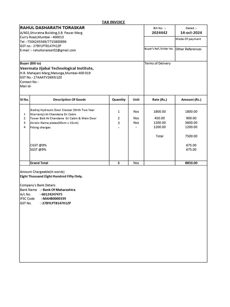 Tax - Invoice 8850 | PDF