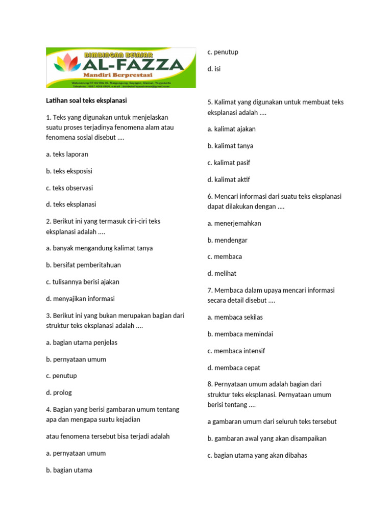 Latihan Soal Teks Eksplanasi dan Formulir | PDF