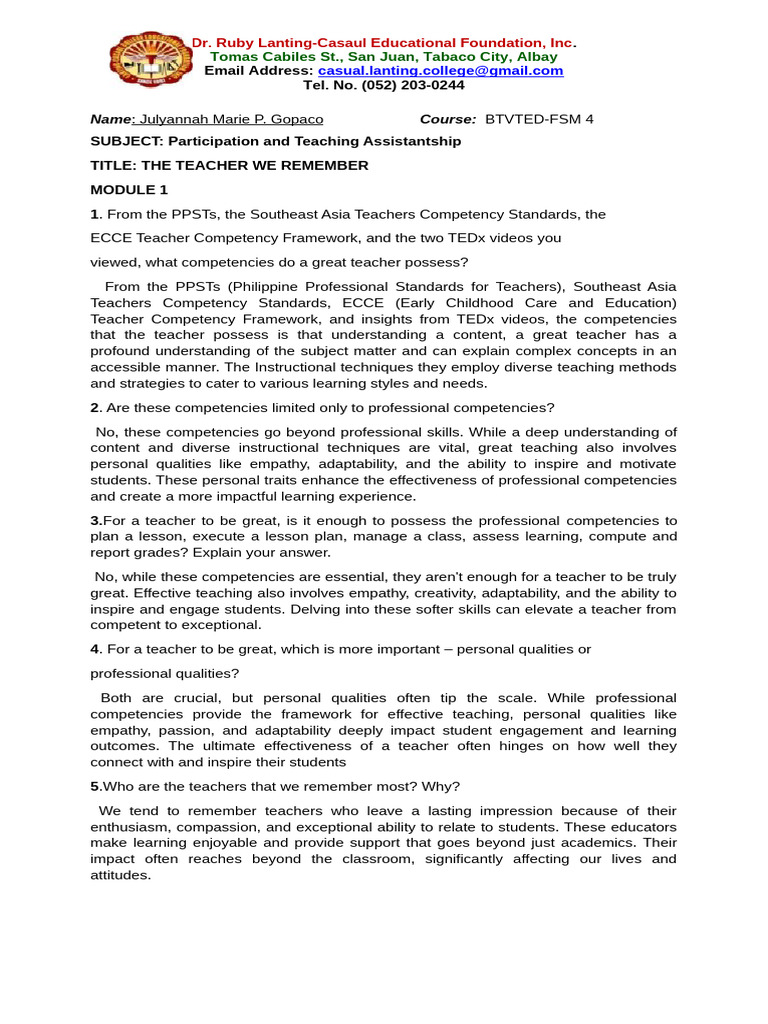 Field Study 2 Module 1 | PDF | Teachers | Learning