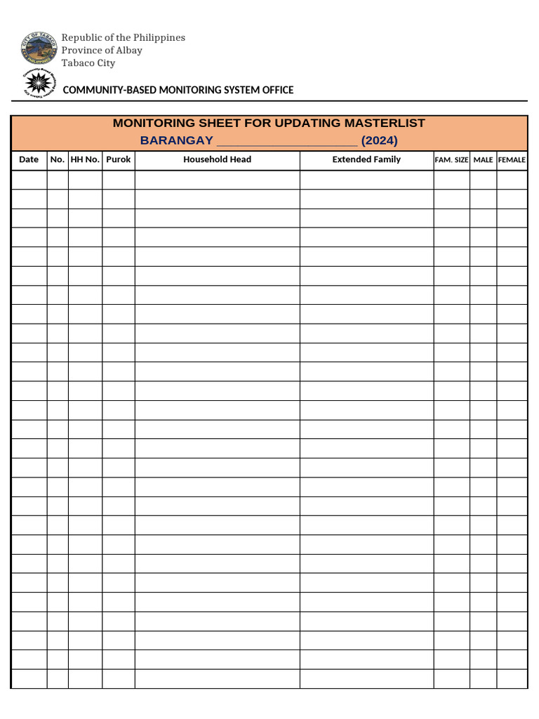 Barangay Household Monitoring Sheet 2024 | PDF