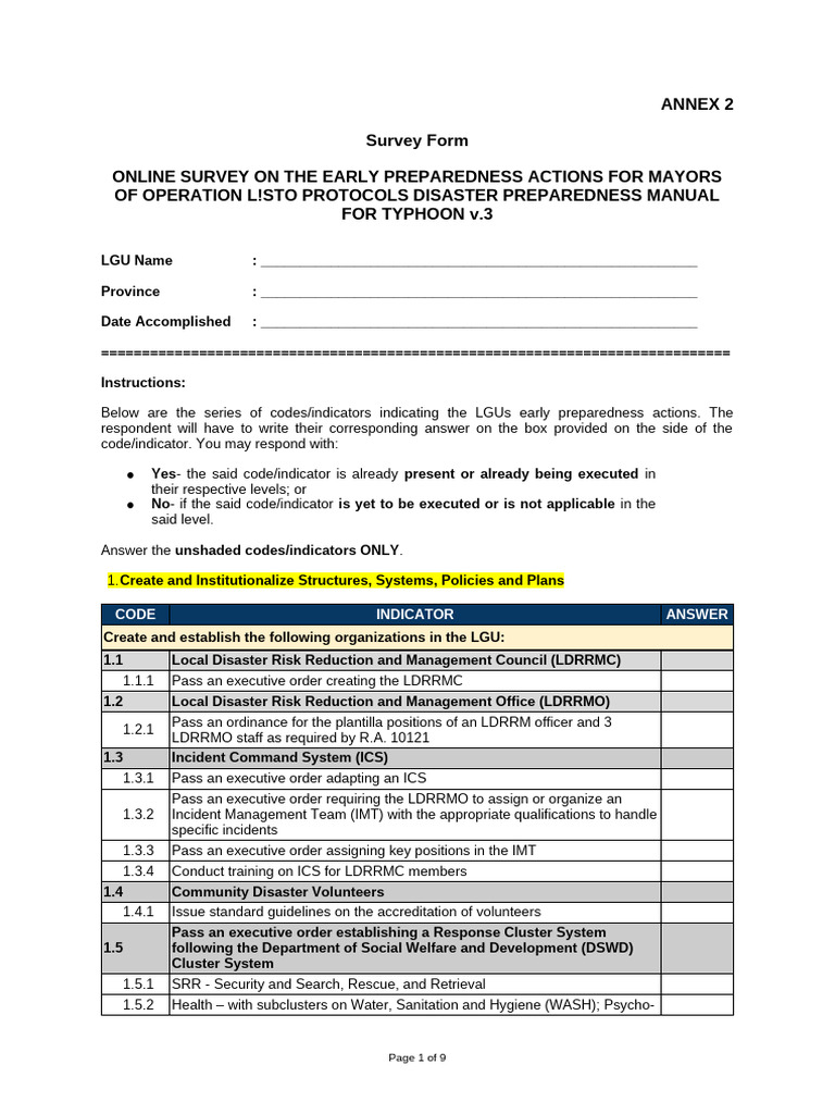 Mayors' Typhoon Preparedness Survey | PDF | Incident Command System ...