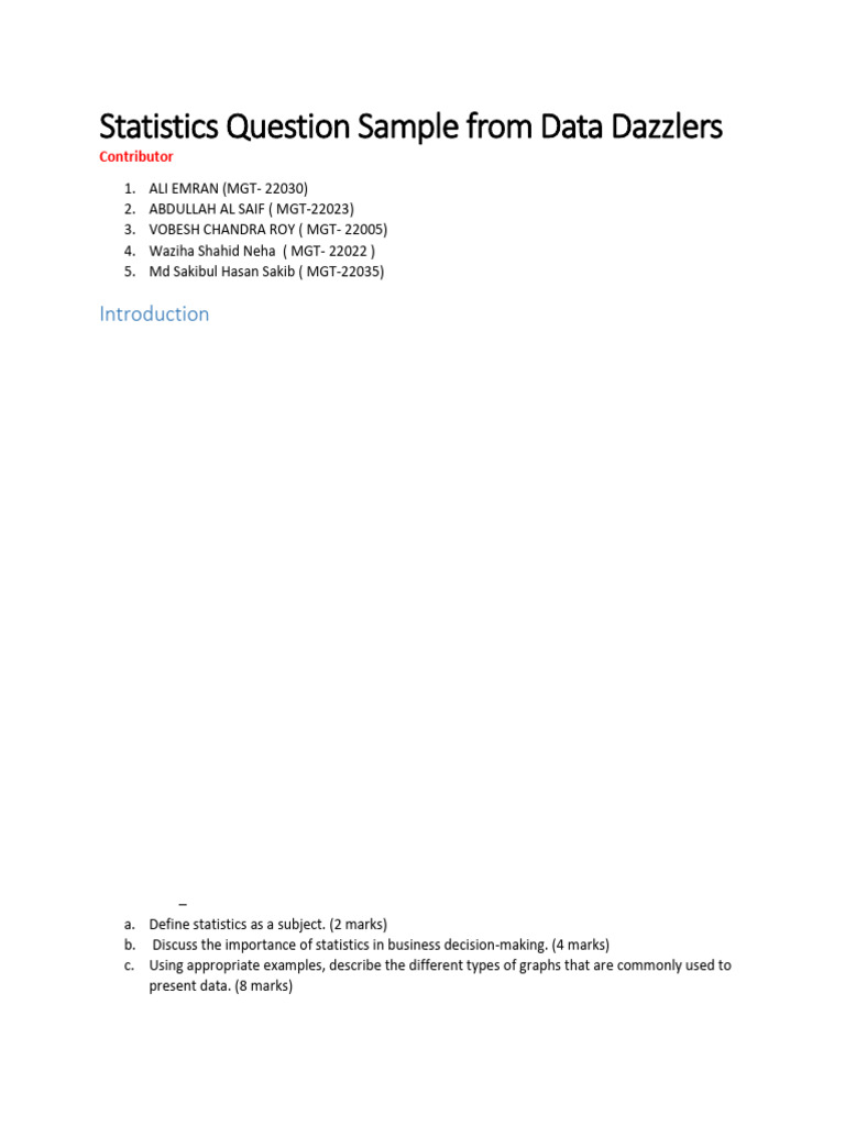 Statistics Question Sample From Data Dazzlers PDF | PDF | Statistics | Coefficient Of Variation
