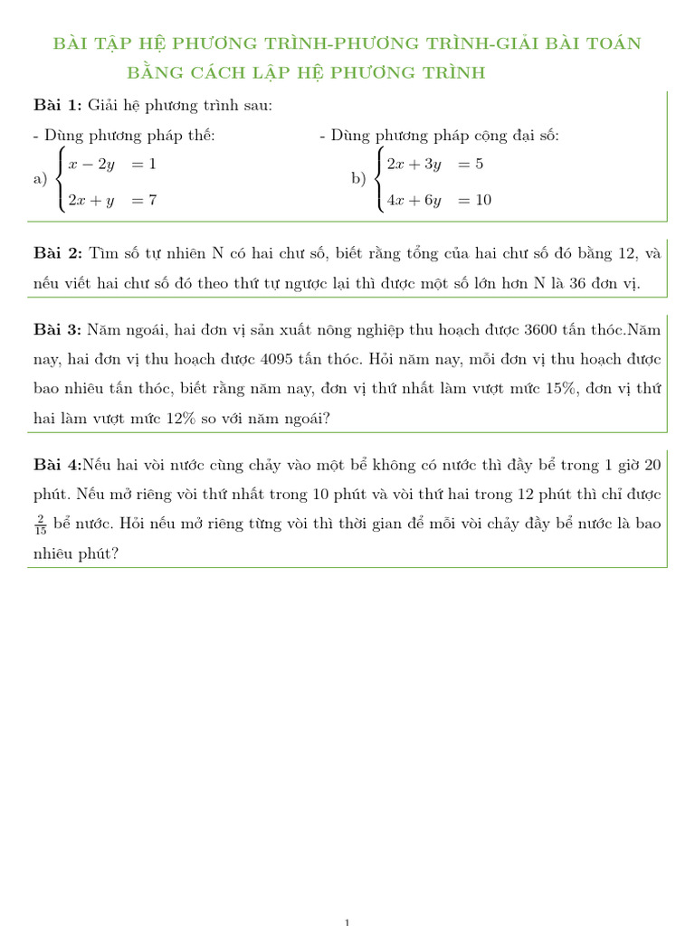 bài tập hpt pt giải bài toán bằng cách lập hpt | PDF