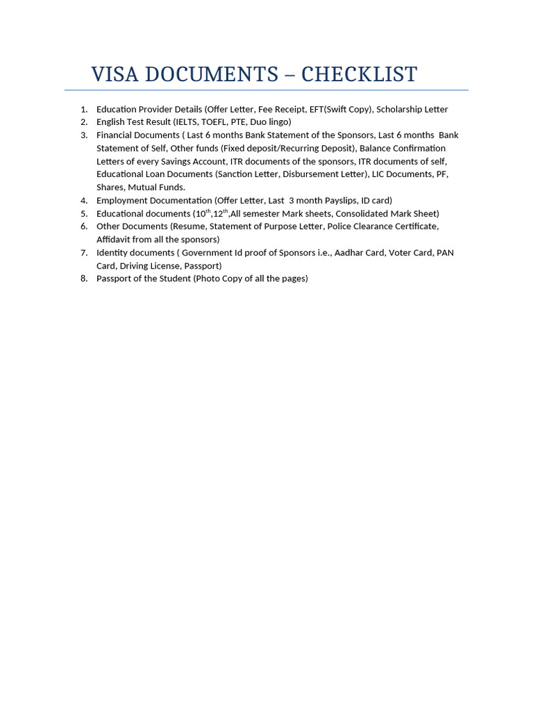 Visa Checklist | PDF