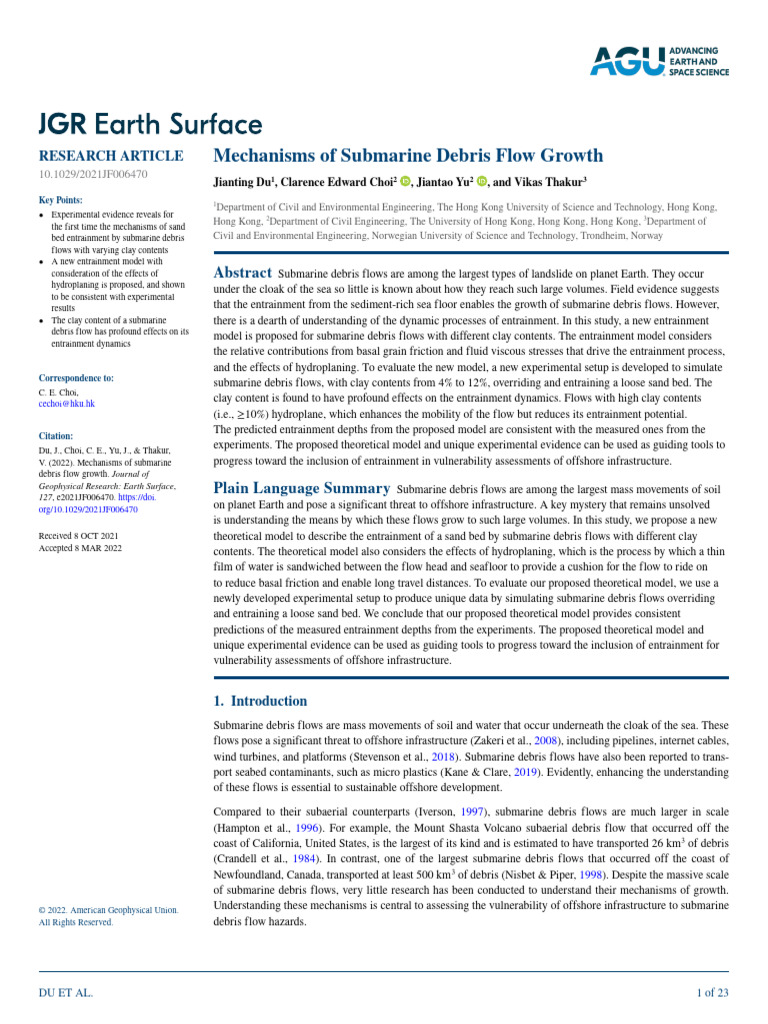 Mechanisms of Submarine Debris Flow Growth | PDF | Viscosity | Stress ...