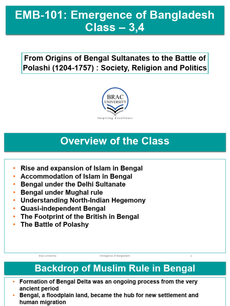 EMB101 Class 3 4 Updated From Origins of Bengal Sultanates To The ...